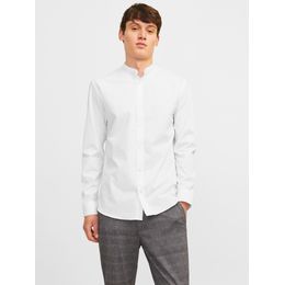 Jack & Jones Langarmhemd JACK & JONES "JJJOE SHIRT LS PLAIN MAO", Herren, Gr. M, N-Gr, wei&szlig;, Web, Obermaterial: 65% Polyester, 35% Baumwolle, unifarben, slim fit h&uuml;ftlang, Hemden