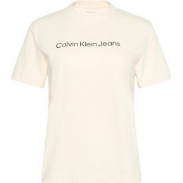 T-Shirt Calvin Klein Jeans "A- INST. LOGO CLASSIC TEE SS", Damen, Gr. L (42), calico, Jersey, Obermaterial: 100% Baumwolle, regular fit h&uuml;ftlang, Rundhals, Shirts T-Shirt, mit Logoschriftzug