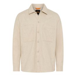 Outdoorhemd BOSS Orange "Locky", Herren, Gr. M, N-Gr, light beige271, Web, Obermaterial: 50% Wolle, 50% Polyester, meliert, oversize h&uuml;ftbedeckend, Rundhals, 1-Knopf-Manschette, Hemden, oversize fit, meliert