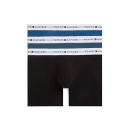 Boxer, Herren, Gr. XL (54), 3 Stk., blk, blu jn, ag sea, Webqualit&auml;t, Obermaterial: 95% Baumwolle, 5% Elasthan, Tommy Hilfiger Underwear, unifarben, k&ouml;rpernah, Unterhosen, K&ouml;rpernahe Passform mit elastischem Bund, lange Form