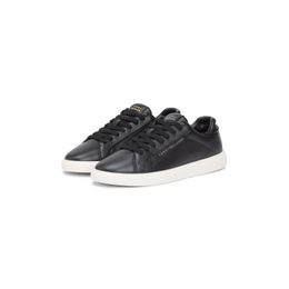 Plateausneaker Tommy Hilfiger "ICON COURT LIGHT WEIGHT SHINNY", Herren, Gr. 36, schwarz, Leder, Lederimitat, Schuhe Plateausneaker, Freizeitschuh, Halbschuh, Schn&uuml;rer mit TH-Logo - klein ausfallend