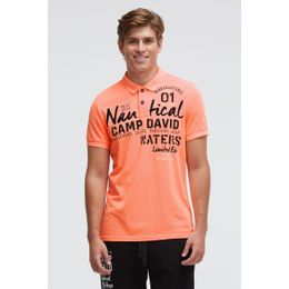 Poloshirt CAMP DAVID, Herren, Gr. M, speed orange neon, Piqu&eacute;, Material: 50% Baumwolle, 50% Polyester, bedruckt, regular fit normal, hoch geschlossener Ausschnitt, eingesetzt Rippb&uuml;ndchen, Shirts, mit Baumwolle