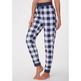 Schlafhose Vivance Dreams, Damen, Gr. 32/34, N-Gr, blau (dunkelblau, wei&szlig;, kariert), Jersey, Obermaterial: 100% Baumwolle, bequem lang, Hosen Schlafhose, mit Allover-Druck
