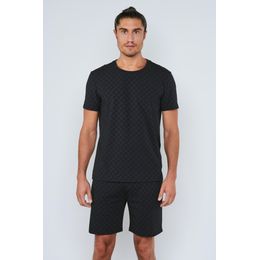 JOOP! T-Shirt JOOP "Leisure", Herren, Gr. L, schwarz, Obermaterial: 95% Baumwolle, 4% Elasthan, 1% sonstige Fasern, unifarben, Basic h&uuml;ftbedeckend, Rundhals, gerader Abschluss, Shirts T-Shirt, mit Cornflower-Alloverprint, Regular Fit, kurz&auml;rmelig