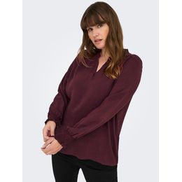 Shirtbluse Only CARMAKOMA "CARMETTA LIFE V-NECK TOP WVN NOOS", Damen, Gr. 46, lila (tawny port), Web, Obermaterial: 100% Polyester, unifarben, regular fit normal, V-Ausschnitt, B&uuml;ndchen, Blusen