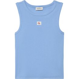 Tanktop Calvin Klein Jeans "A - WVN LBL 2X2 CTTN", Damen, Gr. XXL (46), blau descent, Jersey, Obermaterial: 95% Baumwolle, 5% Elasthan, regular fit normal, Rundhals, Tops Tanktop, Mit Rundhalsausschnitt