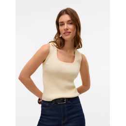 V&eacute;ro Moda Stricktop VERO MODA "VMPOPPY SL SQUARE NECK TOP VMA NOOS", Damen, Gr. S, wei&szlig; (bone wei&szlig;), Rippstrick, Obermaterial: 60% Polyester, 40% Viskose, unifarben, regular fit taillenbedeckt, tiefer Rundhals, Tops Stricktop