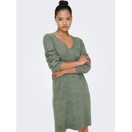 Jacqueline de Yong Strickkleid JDY "JDYELANORA L/S V-NECK DRESS KNT NOOS", Damen, Gr. S, N-Gr, gr&uuml;n (kalamata detail:melange), Feinstrick, Obermaterial: 74% Polyacryl, 20% Nylon, 6% Elasthan, meliert, unifarben, relaxed fit kniefrei, V-Ausschnitt, Kleider Strickkleid
