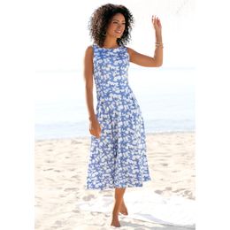 Beach Time Sommerkleid BEACHTIME, Damen, Gr. 44, N-Gr, blau, creme bedruckt, Jersey, Obermaterial: 60% Viskose, 35% Polyester, 5% Elasthan, bedruckt, gebl&uuml;mt, figurumspielend ca. Mitte Wade, Rundhals, Kleider Sommerkleid