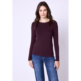 Langarmshirt STREET ONE STUDIO, Damen, Gr. 44, royal plum, Web, 48% Baumwolle, 47% Modal, 5% Elasthan, unifarben, normal normal, Rundhals, abgesteppt, Shirts Langarmshirt, mit Rundhalsausschnitt