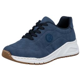 Sneaker Rieker, Damen, Gr. 42, blau (jeansblau), Nubuklederimitat, unifarben, Schuhe Sneaker, mit MemoSoft-Innensohle, Freizeitschuh, Halbschuh, Schn&uuml;rschuh