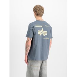 Rundhalsshirt Alpha Industries "Label T BP", Damen, Gr. L, blau (denim blau), Single Jersey, Obermaterial: 100% Baumwolle, bedruckt, regular fit normal, Rundhals, Shirts Rundhalsshirt