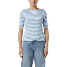 T-Shirt comma, Damen, Gr. 44, blau stripes, Single Jersey, Obermaterial: 92% Viskose, 8% Elasthan, gestreift, tailliert h&uuml;ftbedeckend, U-Boot-Ausschnitt, Shirts T-Shirt, im Streifen-Look