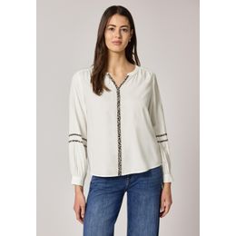 Langarmbluse Street One, Damen, Gr. 40, sanftes wei&szlig;, Stoff, 100% Viskose, unifarben mit Farbeinsatz, normal normal, Rundhals, B&uuml;ndchen, Blusen, mit Tape Detail am &Auml;rmel