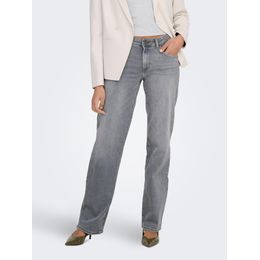 Straight-Jeans Only "ONLBLUSH MID STRAIGHT DNM TAI0918 NOOS", Damen, Gr. XS, L&auml;nge 34, medium grau denim, Denim/Jeans, Obermaterial: 92% Baumwolle, 6% Elastomultiester, 2% Elasthan, unifarben, lang, Jeans Straight-Jeans