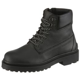 Schn&uuml;rboots Tommy Jeans "TJM LACE UP BOOT LEATHER", Herren, Gr. 40, schwarz, Leder, Lederimitat, Schuhe Schn&uuml;rboots, Schn&uuml;rstiefelette mit weich abgepolstertem Schaftrand