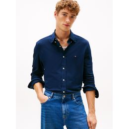 Langarmhemd Tommy Hilfiger "KNIT PIQUE FEATHERWEIGHT", Herren, Gr. M, N-Gr, schwarz night navy, Web, Obermaterial: 100% Baumwolle, regular fit, Manschette, Hemden