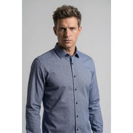 Langarmhemd OLYMP "Luxor 24/Seven", Herren, Gr. 42, N-Gr, marine, Jersey, Obermaterial: 92% Baumwolle, 8% Elasthan, normal, 2-Knopf-Manschette, Hemden, Businesshemd, Jersey, modern fit, New Kentkragen