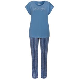 Pyjama Vivance Dreams, Damen, Gr. 32/34, blau, rosa, gestreift, Single Jersey, Obermaterial: 50% Baumwolle, 50% Viskose, gestreift, bequem lang, Rundhals, Homewear-Sets Pyjama, Mit sch&ouml;nem Alloverprint