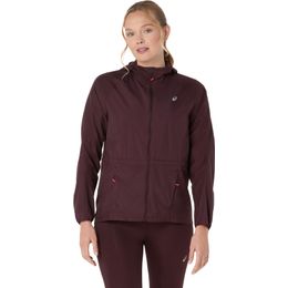 Laufjacke asics "ROAD PACKABLE JACKET", Damen, Gr. XL, schwarz currant, Web, Obermaterial: 100% Nylon, normal, hoch geschlossener Ausschnitt, Raglan&auml;rmel elastischer Bund, Jacken