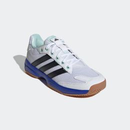 Hallenschuh adidas Performance "STABIL INDOOR KIDS", M&auml;dchen, Gr. 34, bunt (cloud wei&szlig;, core schwarz, lucid blau), Leder, Textil, Schuhe Hallenschuh, f&uuml;r Kinder & Jugendliche