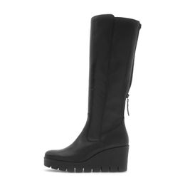 Stiefel Gabor, Damen, Gr. 38,5, Normalschaft, schwarz, Kalbsleder, Textil, unifarben, Schuhe Stiefel, Keilabsatz, Langschaftstiefel mit zwei Rei&szlig;verschl&uuml;ssen