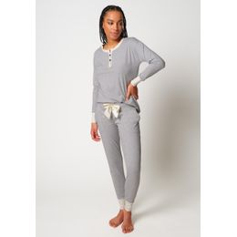 Pyjama Skiny "Night In Mix & Match", Damen, Gr. 42, grau melange, Single Jersey, Obermaterial: 95% Baumwolle, 5% Elasthan, meliert, unifarben, normal lang, eckiger Ausschnitt, Homewear-Sets Pyjama, bequem, elastischer Bund, mit Taschen, Baumwollmix