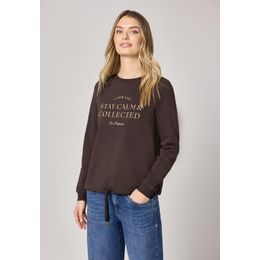 Sweatshirt Street One, Damen, Gr. 34, molten earth, Sweatware, 85% Baumwolle, 15% Polyester, bedruckt, normal, Rundhals, B&uuml;ndchen, Sweatshirts Sweatshirt, mit Artwork