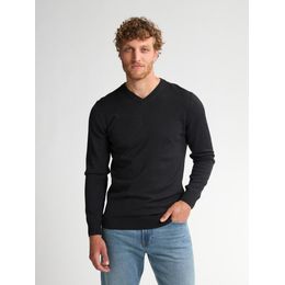 V-Ausschnitt-Pullover PETROL INDUSTRIES "V-Neck Basi", Herren, Gr. M, schwarz (deep schwarz), Feinstrick, Obermaterial: 50% Baumwolle, 50% Polyacryl, unifarben, regular fit normal, V-Ausschnitt, B&uuml;ndchen, Pullover, Materialmix mit Baumwollanteil