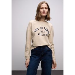 Sweatshirt Street One, Damen, Gr. 40, cotton beige, Sweatware, Obermaterial: 48% Baumwolle, 47% Modal, 5% Elasthan, bedruckt, normal h&uuml;ftbedeckend, Rundhals, B&uuml;ndchen, Sweatshirts Sweatshirt, mit Wording