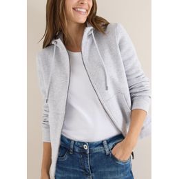 Sweatjacke Cecil, Damen, Gr. XS (36), luna grau melange, Sweatware, Obermaterial: 80% Baumwolle, 20% Polyester. Futter: 50% Baumwolle, 50% Polyester, meliert, l&auml;ssig geschnitten h&uuml;ftbedeckend, Rundhals, B&uuml;ndchen, Sweatjacken Sweatjacke, mit Glitzer-Details und Kapuze