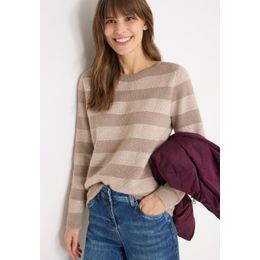 Rundhalspullover Cecil, Damen, Gr. M (40), urban taupe, Strick, Obermaterial: 85% Polyester, 15% Baumwolle, colorblocking, gestreift, l&auml;ssig geschnitten h&uuml;ftbedeckend, Rundhals, Pullover Rundhalspullover, mit Streifenmuster