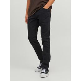 Jack & Jones Slim-fit-Jeans JACK & JONES "JJIGLENN mit Used-Look und Stretchkomfort", Herren, Gr. 33, L&auml;nge 30, schwarz (schwarz, denim), Denim/Jeans, Obermaterial: 76% Baumwolle, 22% Polyester, 2% Elasthan, Abriebeffekte, slim fit lang, Jeans Slim-fit-Jeans, Abriebeffekte, modisch, slim fit, Baumwollmischung