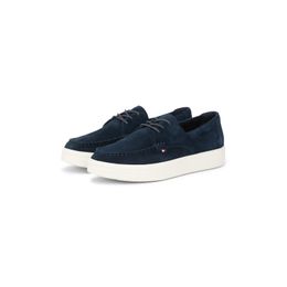 Bootsschuh Tommy Hilfiger "CASUAL SUEDE STITCH TOE HYBRID", Herren, Gr. 40, dunkelblau, Veloursleder, unifarben, Schuhe Bootsschuh, Schn&uuml;rschuh, Halbschuh, Freizeitschuh mit abgesteppter Ziernaht