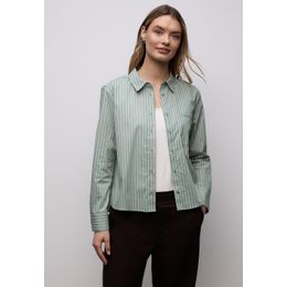 Langarmbluse Street One, Damen, Gr. 42, schwarz mint gr&uuml;n, Web, 79% Baumwolle, 19% Polyamid, 2% Elasthan, gestreift, normal normal, V-Ausschnitt, B&uuml;ndchen, Blusen, mit Brusttasche