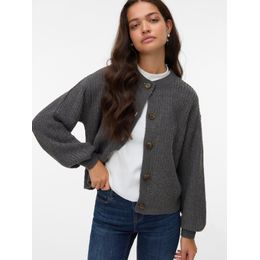 V&eacute;ro Moda Strickjacke VERO MODA "VMLEA LS O-NECK CARDIGAN NOOS", Damen, Gr. XL, schwarz (asphalt detail:with phantom, tornado), Strick, Obermaterial: 100% Polyacryl, unifarben, loose fit h&uuml;ftlang, Rundhals, Strickjacken Strickjacke