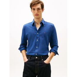 Langarmhemd Tommy Hilfiger "KNIT PIQUE FEATHERWEIGHT", Herren, Gr. L, N-Gr, indigo heather, Web, Obermaterial: 100% Baumwolle, regular fit, Manschette, Hemden