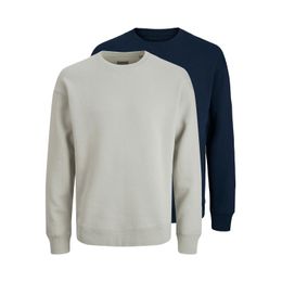 Jack & Jones Sweatshirt JACK & JONES "JJEBRADLEY SWEAT CREW 2PK MP", Herren, Gr. M, navy blazer pack:navyblazer, moonbeam, angeraute Sweatware, Obermaterial: 65% Polyester, 35% Baumwolle, unifarben, relaxed fit normal, Rundhals, Rippb&uuml;ndchen, Sweatshirts Sweatshirt, Materialmix, relaxed fit