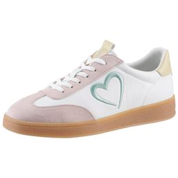 Plateausneaker MARCO TOZZI by GMK, Damen, Gr. 37, bunt (wei&szlig;, rose, vanille), Lederimitat, Textil, Veloursleder, unifarben mit Farbeins&auml;tzen, Schuhe Plateausneaker, Freizeitschuh, Halbschuh, Schn&uuml;rschuh mit seitlichem Herz-Detail