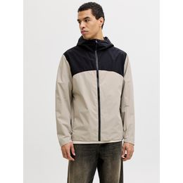 Jack & Jones Kurzjacke JACK & JONES "JJESOHO LIGHT JACKET SN", Herren, Gr. XS, beige (string detail:schwarz blocking), Web, Obermaterial: 100% Polyester, normal, Jacken Kurzjacke, mit Kapuze