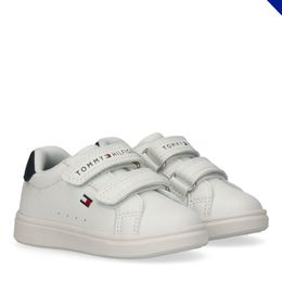 Sneaker Tommy Hilfiger, Damen, Gr. 29, wei&szlig;, blau, Lederimitat, Schuhe Sneaker, Casual Sneaker, Klettschuh, Halbschuh mit Logoschriftzug