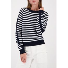 monari Damen Strickpullovermarine geringelt, Gr. 40, geringelt, Strick, Obermaterial: 54% Polyester, 30% Viskose, 16% Polyamid, Pullover,