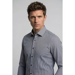 Langarmhemd OLYMP "Level Five 24/Seven", Herren, Gr. 40, N-Gr, marine, Jersey, Obermaterial: 86% Polyamid, 14% Elasthan, gestreift, k&ouml;rpernah normal, 2-Knopf-Manschette, Hemden, Businesshemd, body fit, Modern Kentkragen, b&uuml;gelleicht