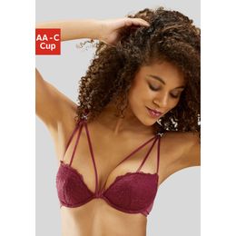 Push-up-BH Lascana, Damen, Gr. 75, Cup C, rot, Spitze, Obermaterial: 60% Polyamid, 35% Polyester, 5% Elasthan, BHs Push-up-BH, aus Spitze mit h&uuml;bscher B&auml;ndchenoptik, sexy Dessous