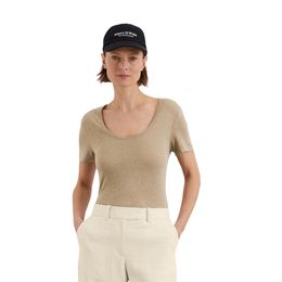 Marc O'Polo T-Shirt MARC O'POLO "aus Leinen-Lyocell-Mix", Damen, Gr. L, beige (m723), Obermaterial: 55% Leinen, 45% Lyocell, unifarben, Basic, skinny fit, Rundhals, normaler Saum, Shirts T-Shirt