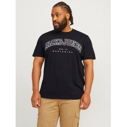 Jack & Jones PlusSize T-Shirt "JJECALEB VARSITY TEE SS O-NECK NOOS PLS", Herren, Gr. 3XL, schwarz, Jersey, Obermaterial: 100% Baumwolle, JACK & JONES PLUSSIZE, bedruckt, Basic, regular fit normal, Rundhals, Shirts T-Shirt, mit Logobranding