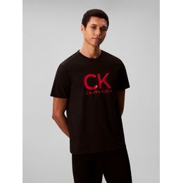 T-Shirt Calvin Klein Jeans "SS 30S EU CK CALVIN GRAPHIC TEE", Herren, Gr. L, schwarz, Web, Obermaterial: 100% Baumwolle, unifarben, regular fit normal, Rundhals, eingesetzt abgesteppte Kante, Shirts T-Shirt, Mit Rundhalsausschnitt, regular fit
