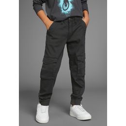 Cargohose Kangaroos "Hose mit Cargotaschen", M&auml;dchen, Gr. 182, N-Gr, schwarz, Web, Obermaterial: 98% Baumwolle, 2% Elasthan, unifarben, Basic, lang, Hosen Cargohose, mit Logo-Stickerei