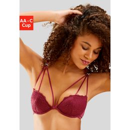 Push-up-BH Lascana, Damen, Gr. 75, Cup B, rot, Spitze, Obermaterial: 60% Polyamid, 35% Polyester, 5% Elasthan, BHs Push-up-BH, aus Spitze mit h&uuml;bscher B&auml;ndchenoptik, sexy Dessous