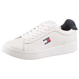 Plateausneaker Tommy Jeans "ARCHIVE' 98", Damen, Gr. 40, bunt (wei&szlig;, dunkelblau), Nappaleder, Textil, unifarben mit Farbeins&auml;tzen, Basic, Schuhe Plateausneaker, Freizeitschuh, Halbschuh, Schn&uuml;rer mit Kontrastbesatz an der Ferse